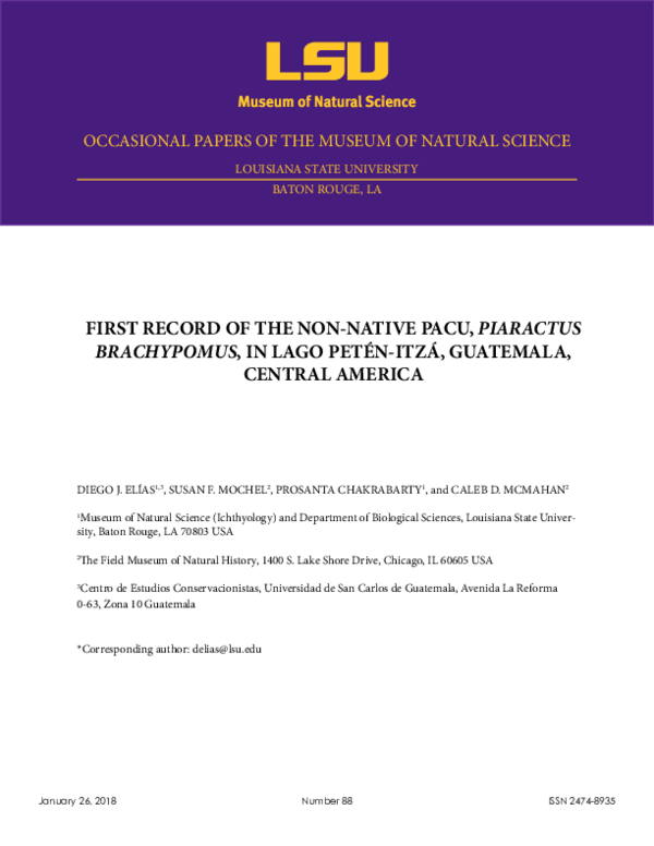 (PDF) First Record Of The Non-Native Pacu, Piaractus Brachypomus, In ...