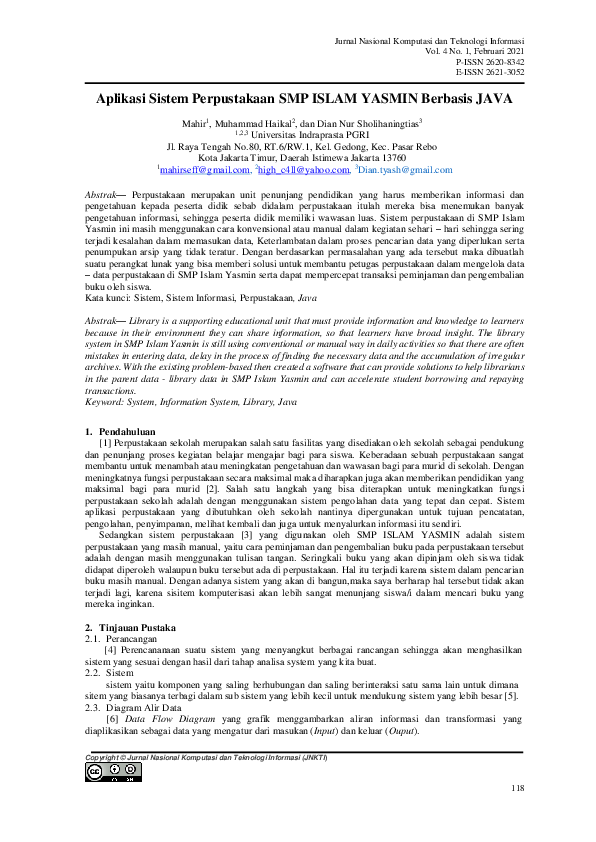 (PDF) Aplikasi Sistem Perpustakaan SMP ISLAM YASMIN Berbasis JAVA | muhammad Haikal - Academia.edu