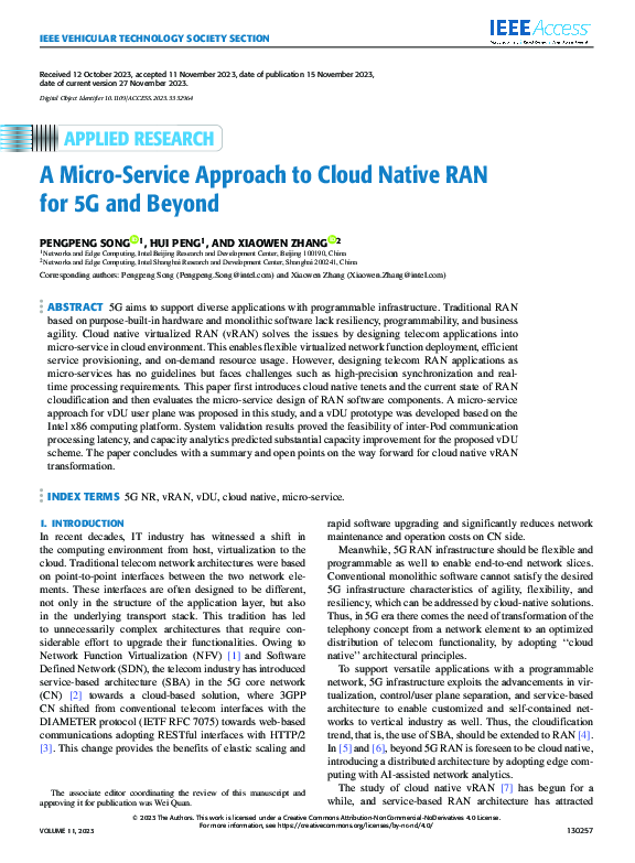 (PDF) A Micro-Service Approach to Cloud Native RAN for 5G and Beyond