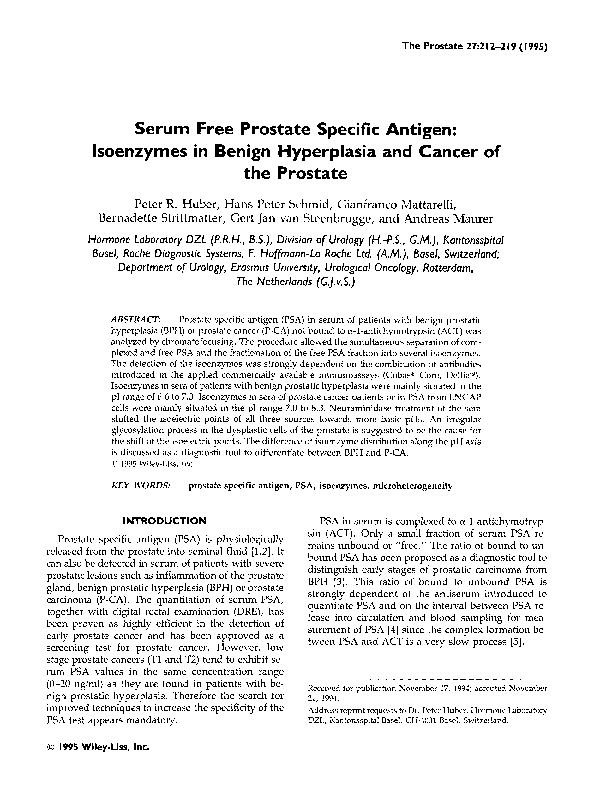 (PDF) Serum free prostate specific antigen: Isoenzymes in benign ...