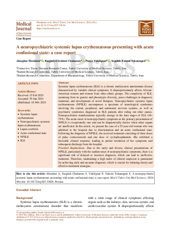 (PDF) A neuropsychiatric systemic lupus erythematosus presenting with ...