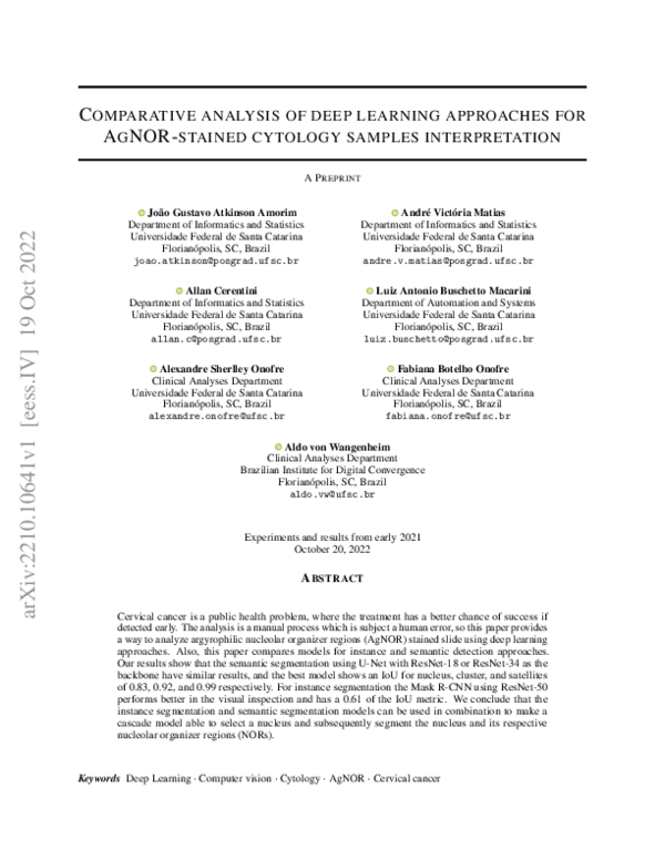 (PDF) Comparative analysis of deep learning approaches for AgNOR-stained cytology samples ...