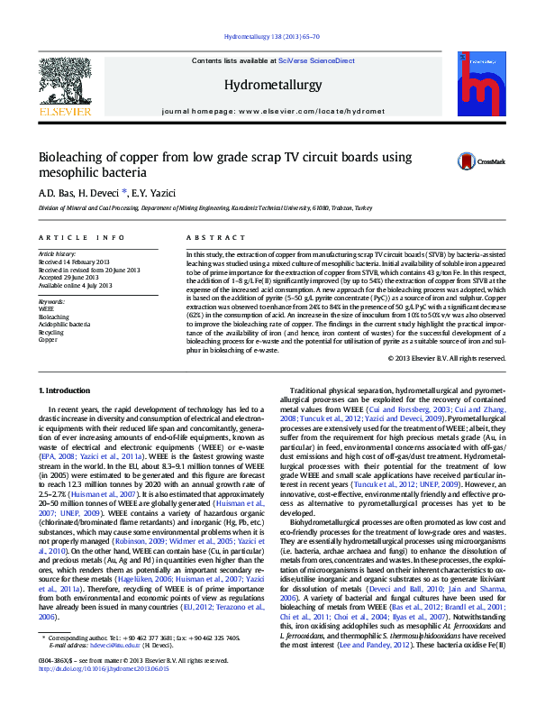 (PDF) Bioleaching of copper from low grade scrap TV circuit boards ...
