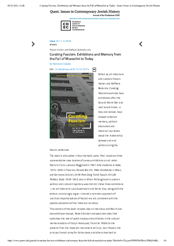 (PDF) Francesco Cassata, review of Curating Fascism: Exhibitions and ...