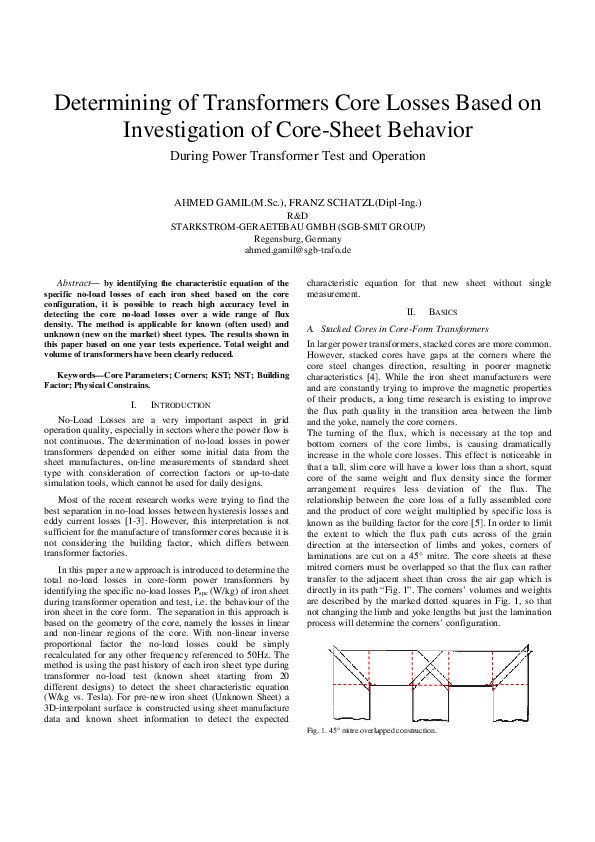 (PDF) Determining of Transformers Core Losses Based on Investigation of ...