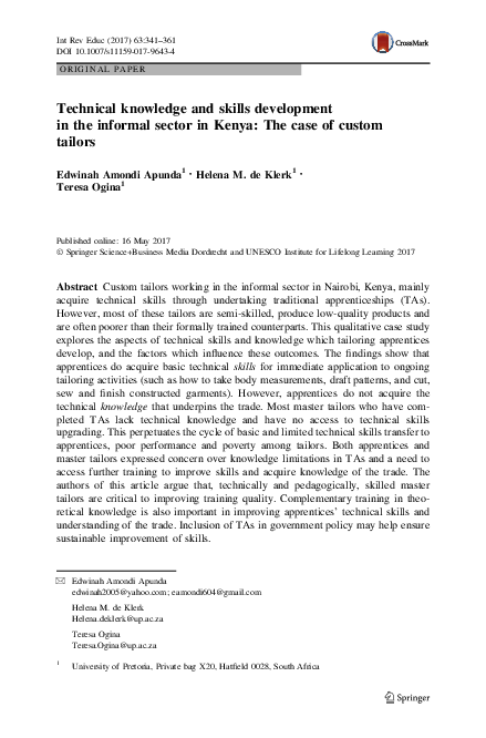 (PDF) Technical knowledge and skills development in the informal sector in Kenya: The case of ...