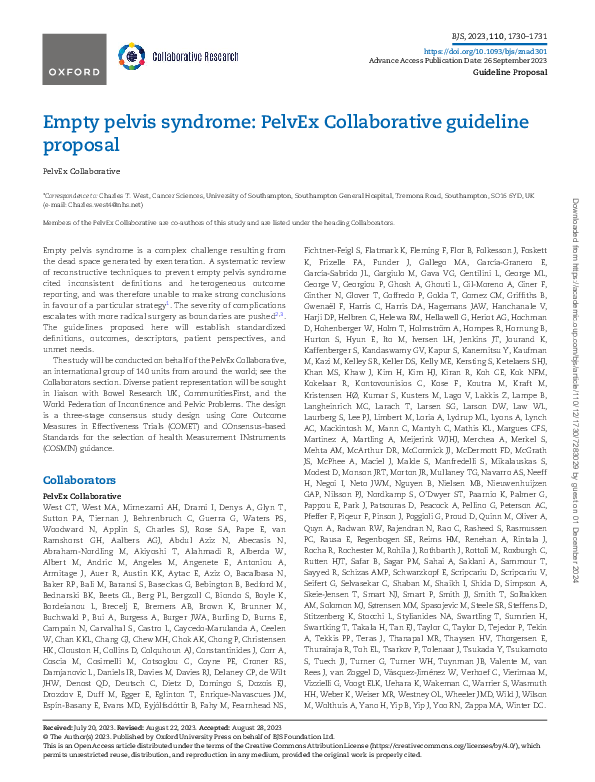(PDF) Empty pelvis syndrome: PelvEx Collaborative guideline proposal