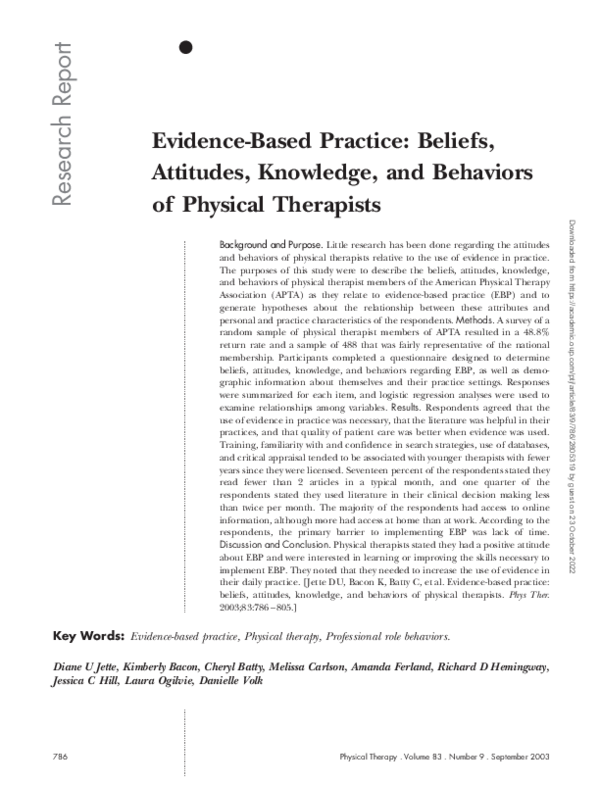 (PDF) Evidence-Based Practice: Beliefs, Attitudes, Knowledge, and Behaviors of Physical Therapists