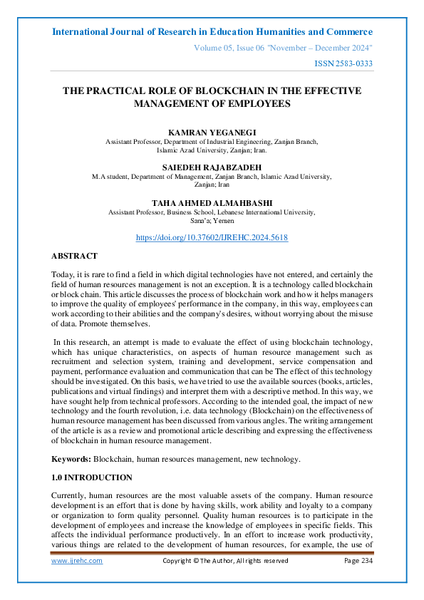 (PDF) THE PRACTICAL ROLE OF BLOCKCHAIN IN THE EFFECTIVE MANAGEMENT OF EMPLOYEES