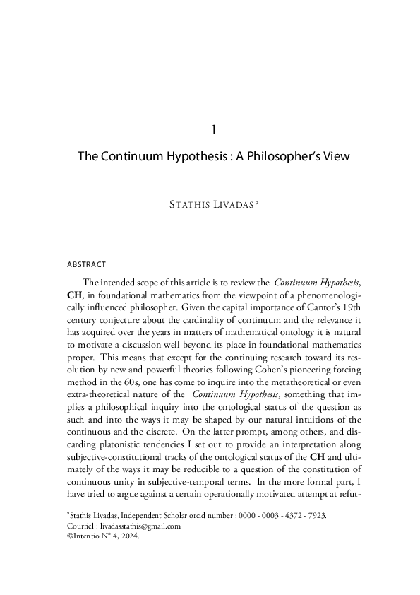 Pdf The Continuum Hypothesis A Philosophers View