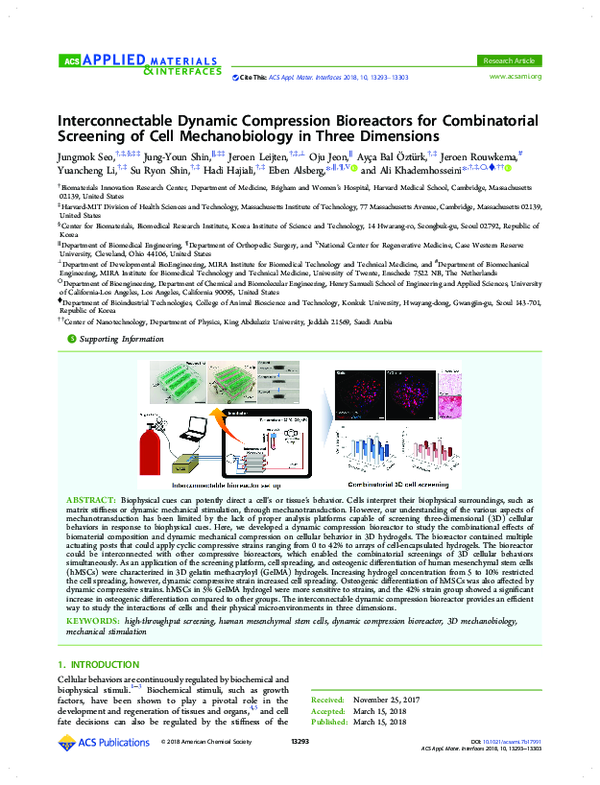 (PDF) Interconnectable Dynamic Compression Bioreactors for Combinatorial Screening of Cell ...