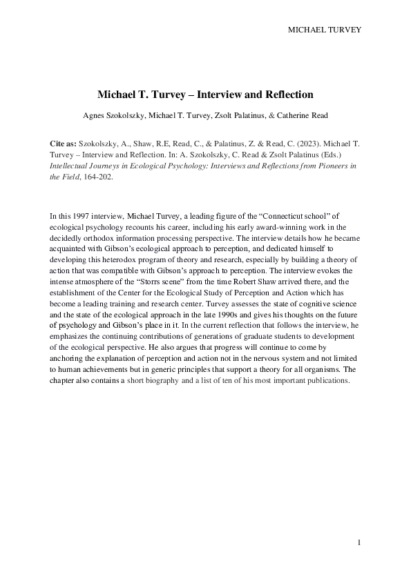 (PDF) Michael T. Turvey -Interview and Reflection