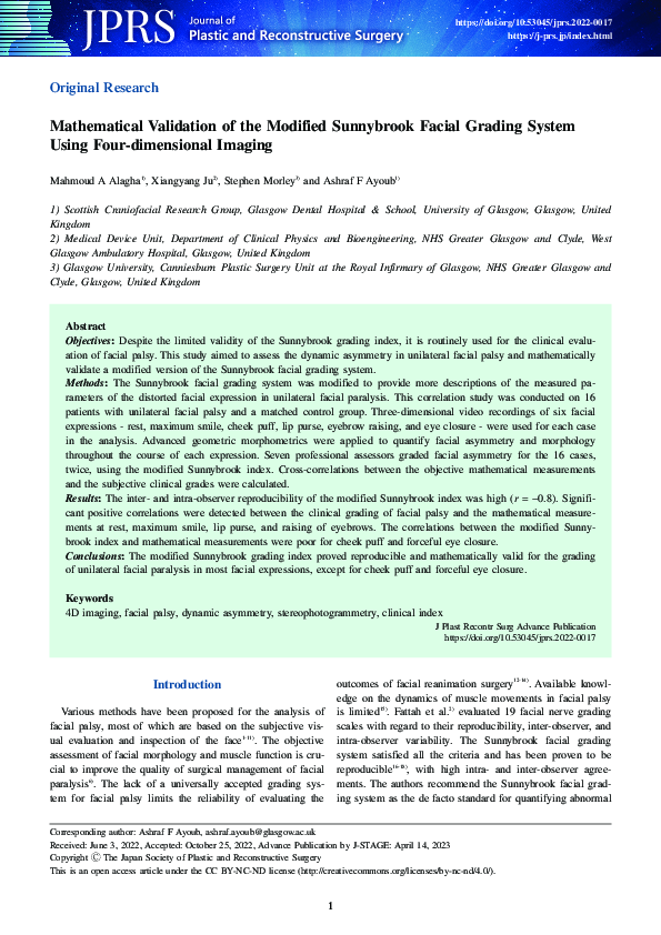 (PDF) Mathematical Validation of the Modified Sunnybrook Facial Grading ...