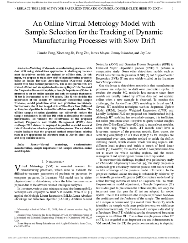 (PDF) An Online Virtual Metrology Model With Sample Selection for the Tracking of Dynamic ...