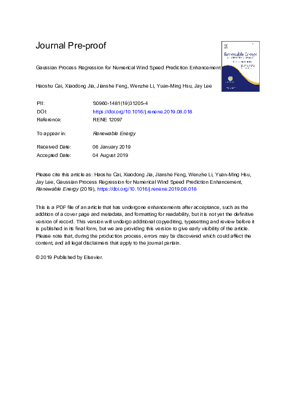 Pdf Gaussian Process Regression For Numerical Wind Speed Prediction Enhancement