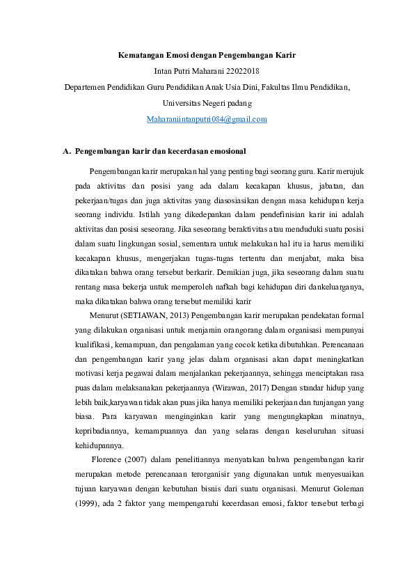 (PDF) Kematangan emosi dengan pengembangan karir