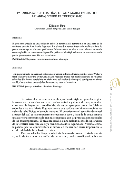 (PDF) PALABRAS SOBRE LOS DÍAS, DE ANA MARÍA FAGUNDO: PALABRAS SOBRE EL ...