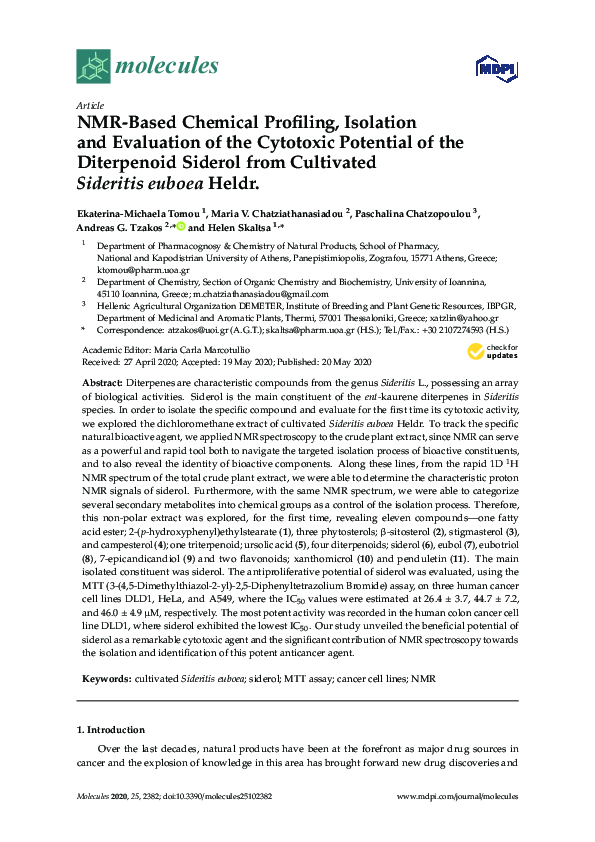 (PDF) NMR-Based Chemical Profiling, Isolation and Evaluation of the ...