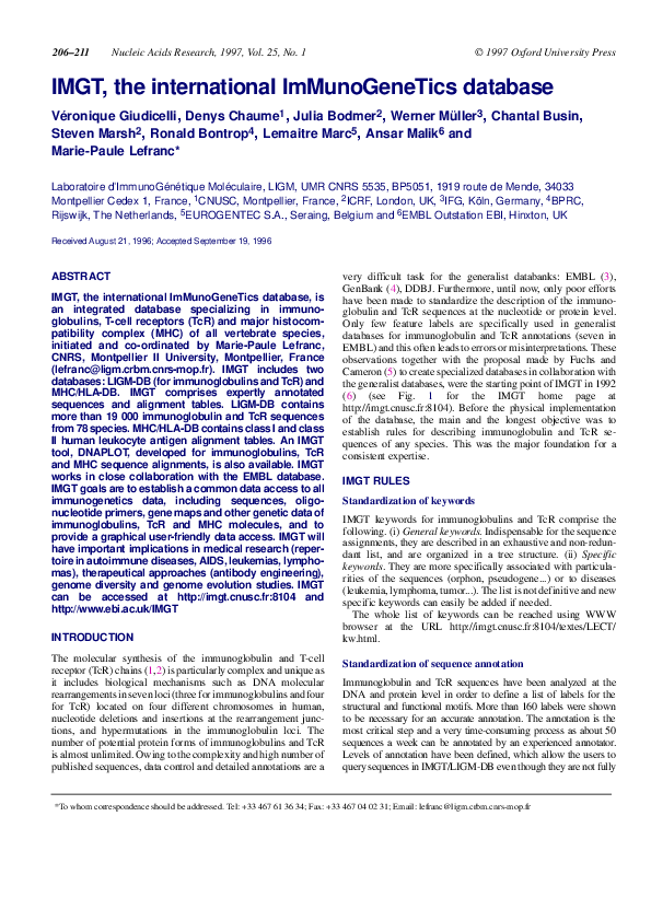 (PDF) IMGT, the international ImMunoGeneTics database
