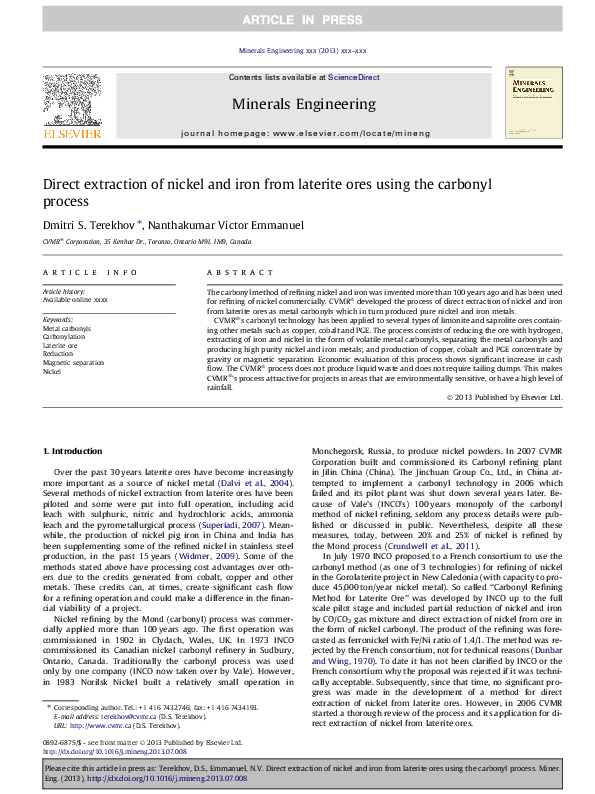 (PDF) Direct extraction of nickel and iron from laterite ores using the ...