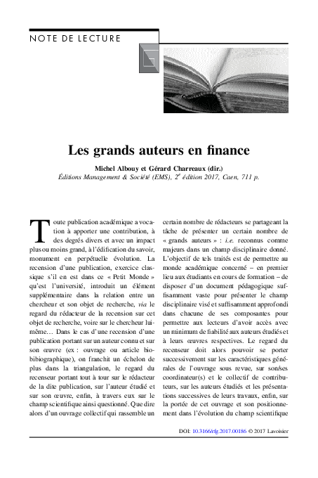(PDF) Les grands auteurs en finance