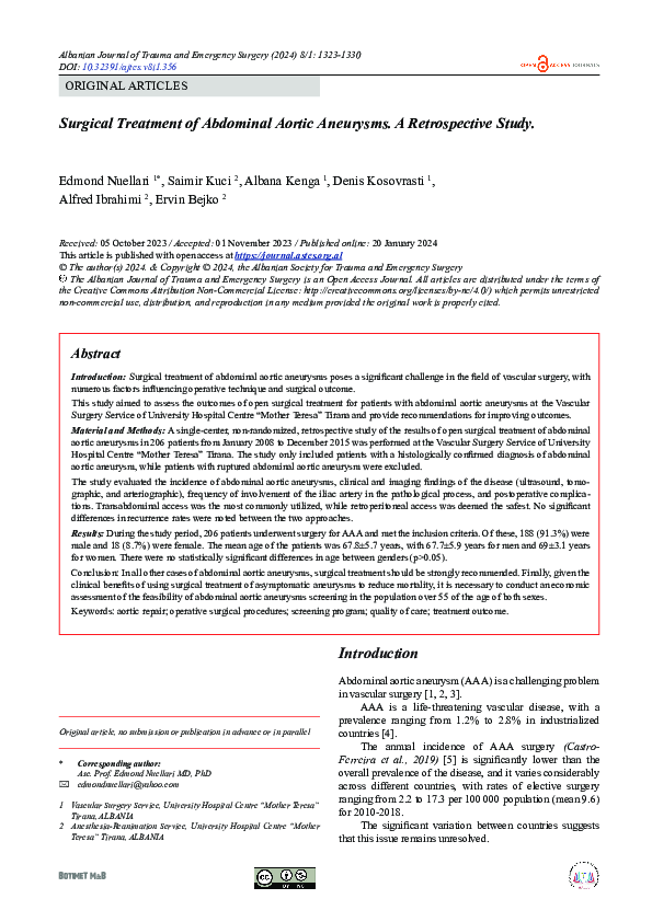 (PDF) Surgical Treatment of Abdominal Aortic Aneurysms. A Retrospective ...