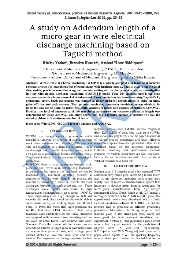 (PDF) A study on Addendum length of a micro gear in wire electrical ...