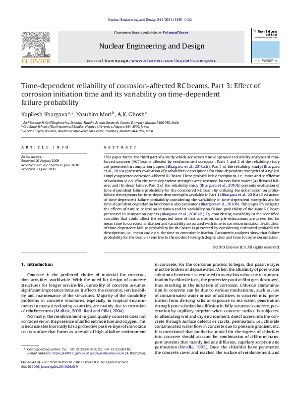Time Dependent Reliability Of Corrosion Affected Rc Beams Part 2 Estimation Of Time Dependent