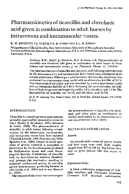 (PDF) Pharmacokinetics of ticarcillin and clavulanic acid given in ...