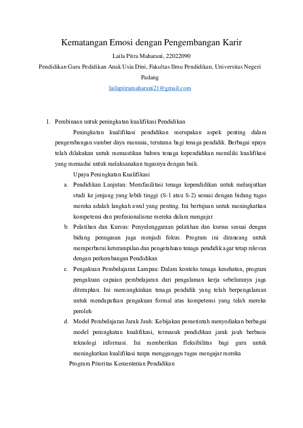 (PDF) Kematangan Emosi dengan Pengembangan Karir