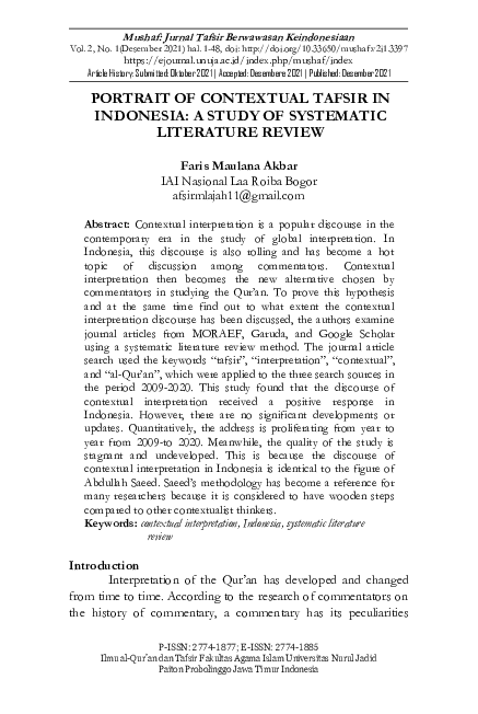 (PDF) Portrait of Contextual Tafsir in Indonesia: A Study of Systematic ...