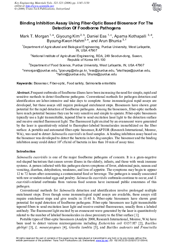(PDF) Binding Inhibition Assay Using Fiber-Optic Based Biosensor for ...