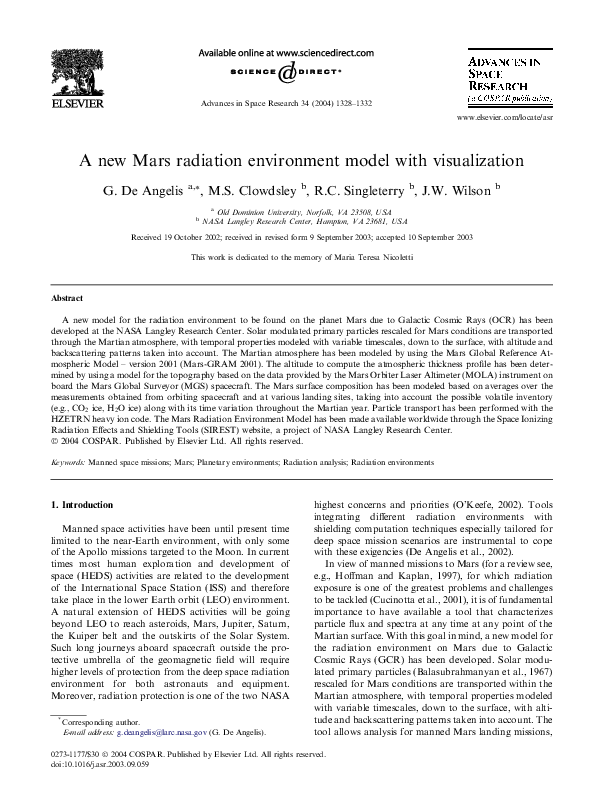 (PDF) A new Mars radiation environment model with visualization