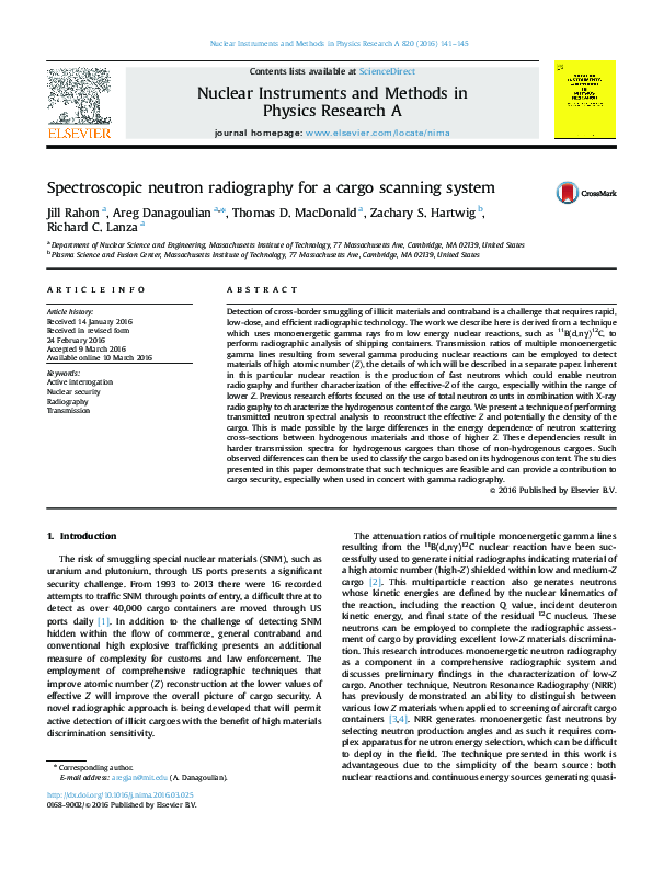 (PDF) Spectroscopic neutron radiography for a cargo scanning system