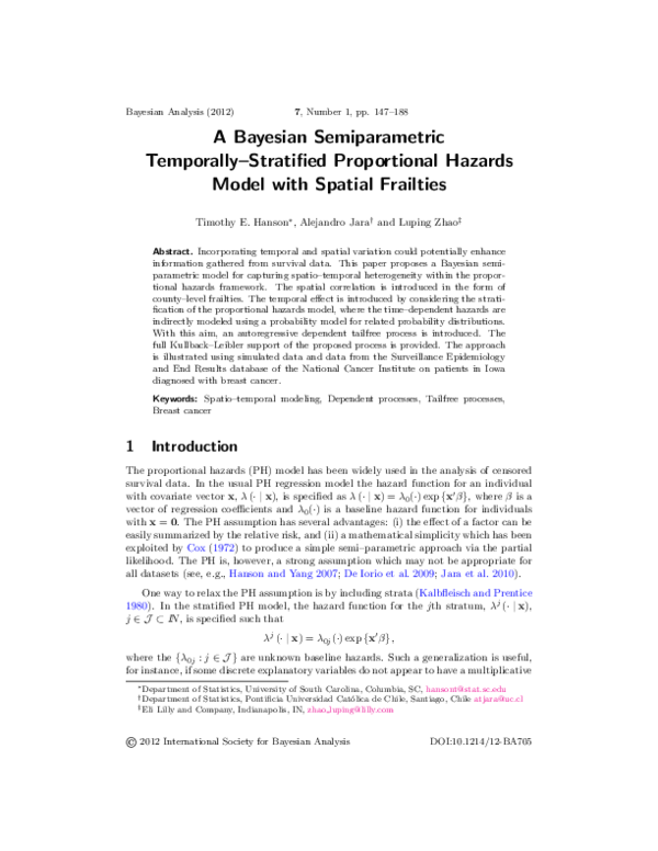 (PDF) A Bayesian Semiparametric Temporally-Stratified Proportional Hazards Model with Spatial ...