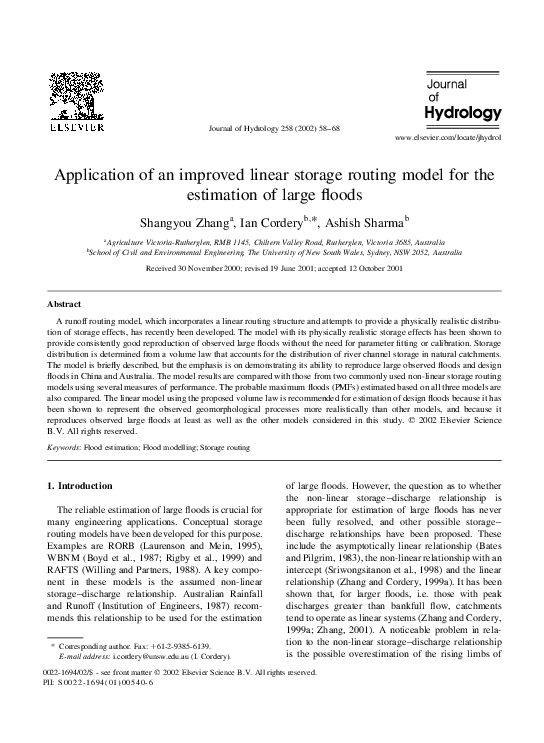 (PDF) Application of an improved linear storage routing model for the estimation of large floods