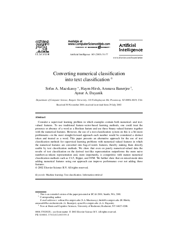 (PDF) Converting numerical classification into text classification
