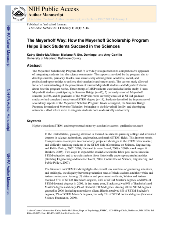 (PDF) The Meyerhoff Way: How the Meyerhoff Scholarship Program Helps ...