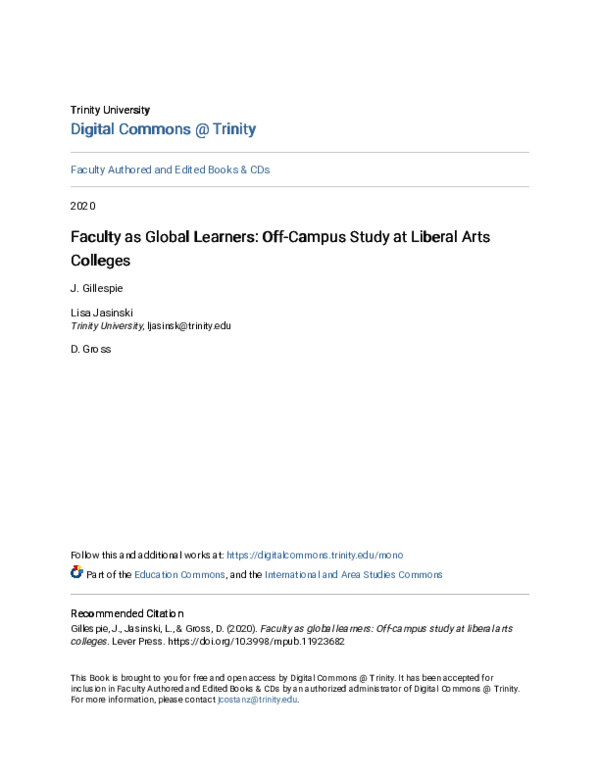 (PDF) Faculty as Global Learners : Off-Campus Study at Liberal Arts ...