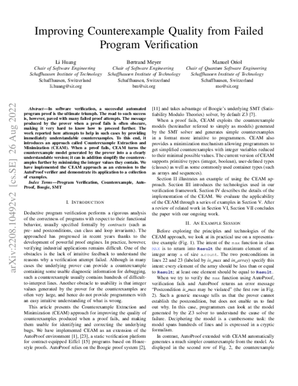 (PDF) Improving Counterexample Quality from Failed Program Verification