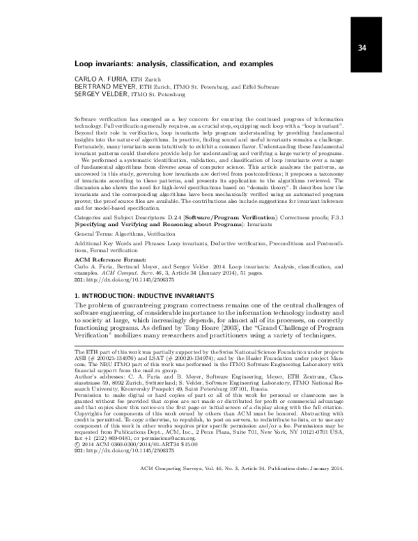 (PDF) Loop invariants: analysis, classication, and examples