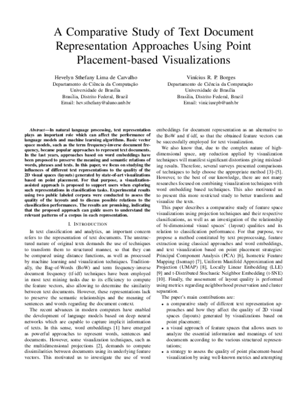 (PDF) A Comparative Study of Text Document Representation Approaches Using Point Placement-based ...