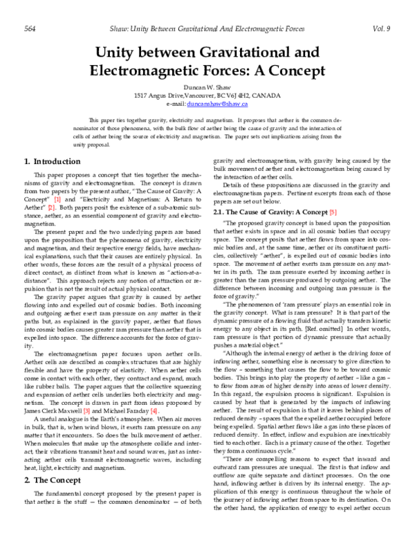 (PDF) Unity between Gravitational and Electromagnetic Forces: A Concept