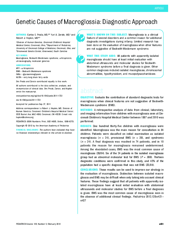 (PDF) Genetic Causes of Macroglossia: Diagnostic Approach