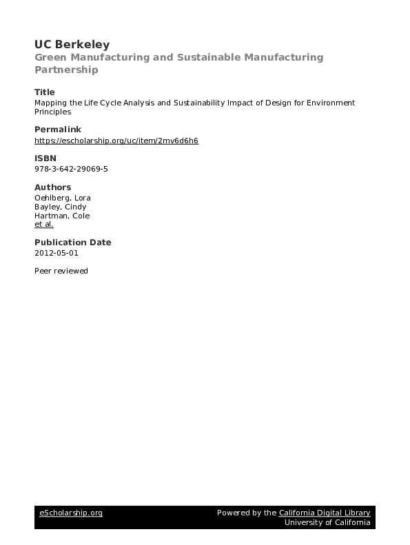 (PDF) Mapping the Life Cycle Analysis and Sustainability Impact of Design for Environment Principles