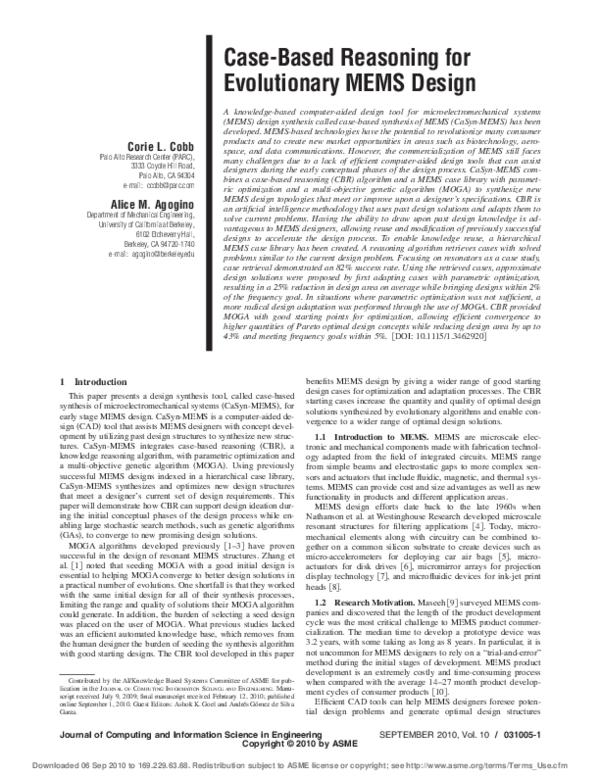 (PDF) Case-Based Reasoning for Evolutionary MEMS Design