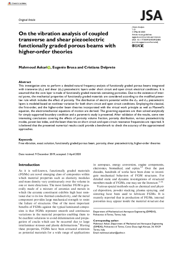 Pdf On The Vibration Analysis Of Coupled Transverse And Shear Piezoelectric Functionally
