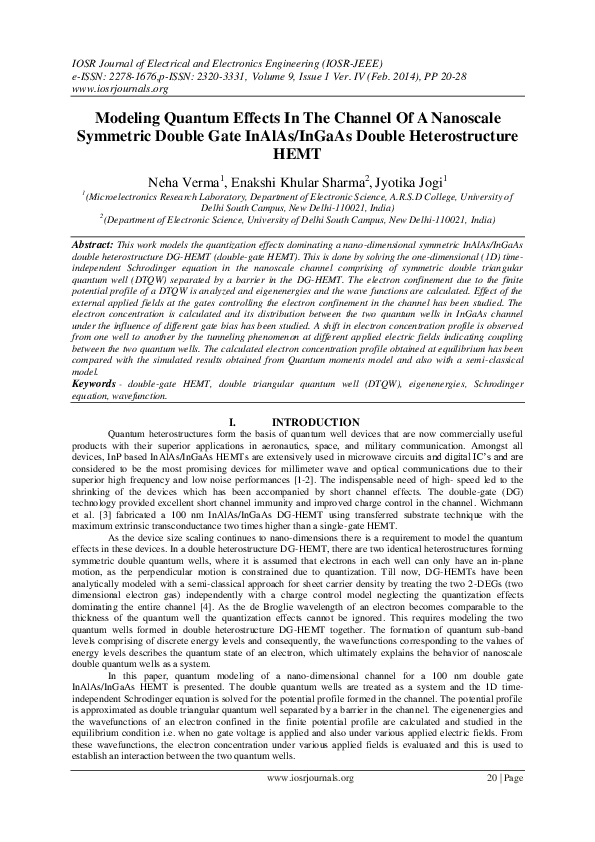 (PDF) Modeling Quantum Effects In The Channel Of A Nanoscale Symmetric Double Gate InAlAs/InGaAs ...