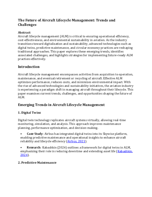 (PDF) The Future of Aircraft Lifecycle Management: Trends and Challenges