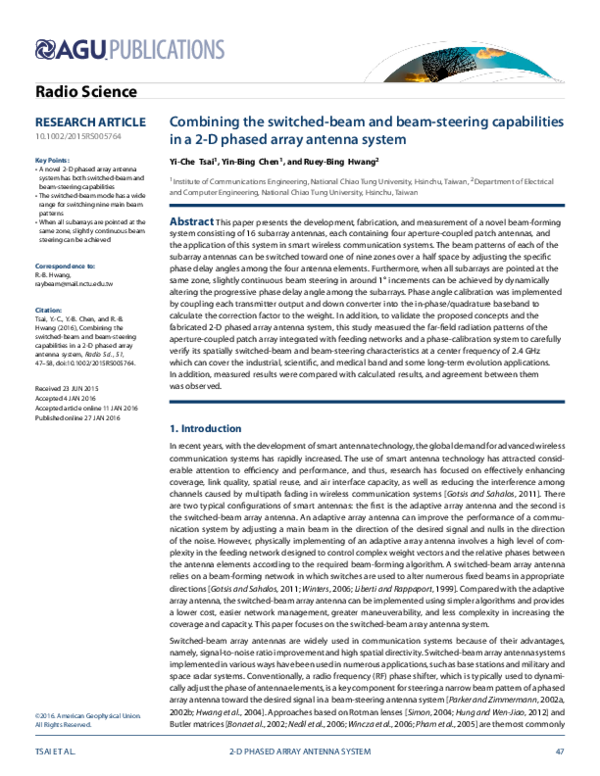 (PDF) Combining the switched-beam and beam-steering capabilities in a 2-D phased array antenna ...
